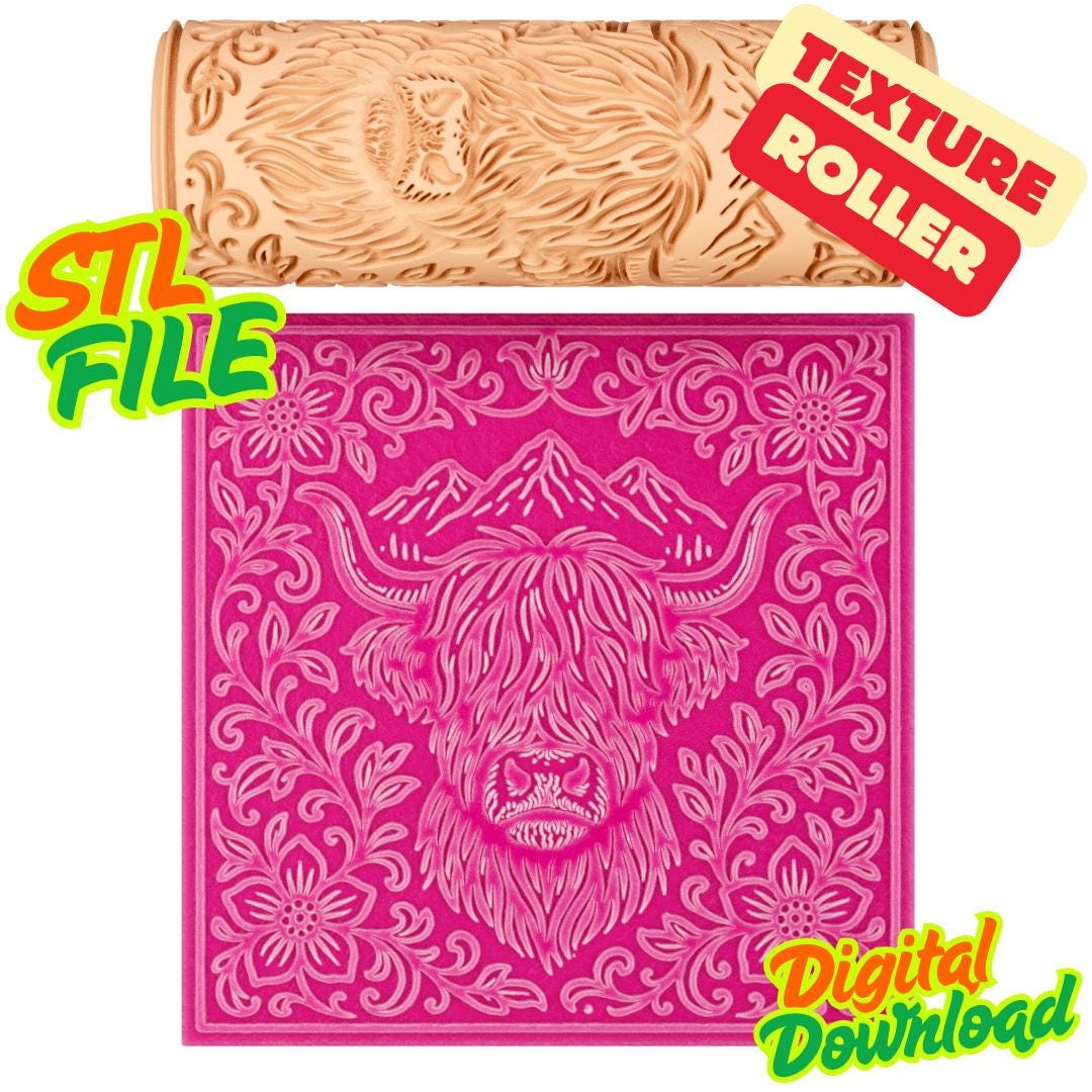 Highland Cow Texture Roller STL File – Engraved Clay Tool for Polymer ...