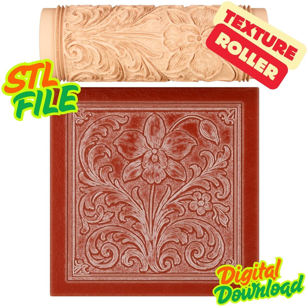 Orchid Floral Relief Texture Roller STL File: Pottery, Clay, Fondant ...