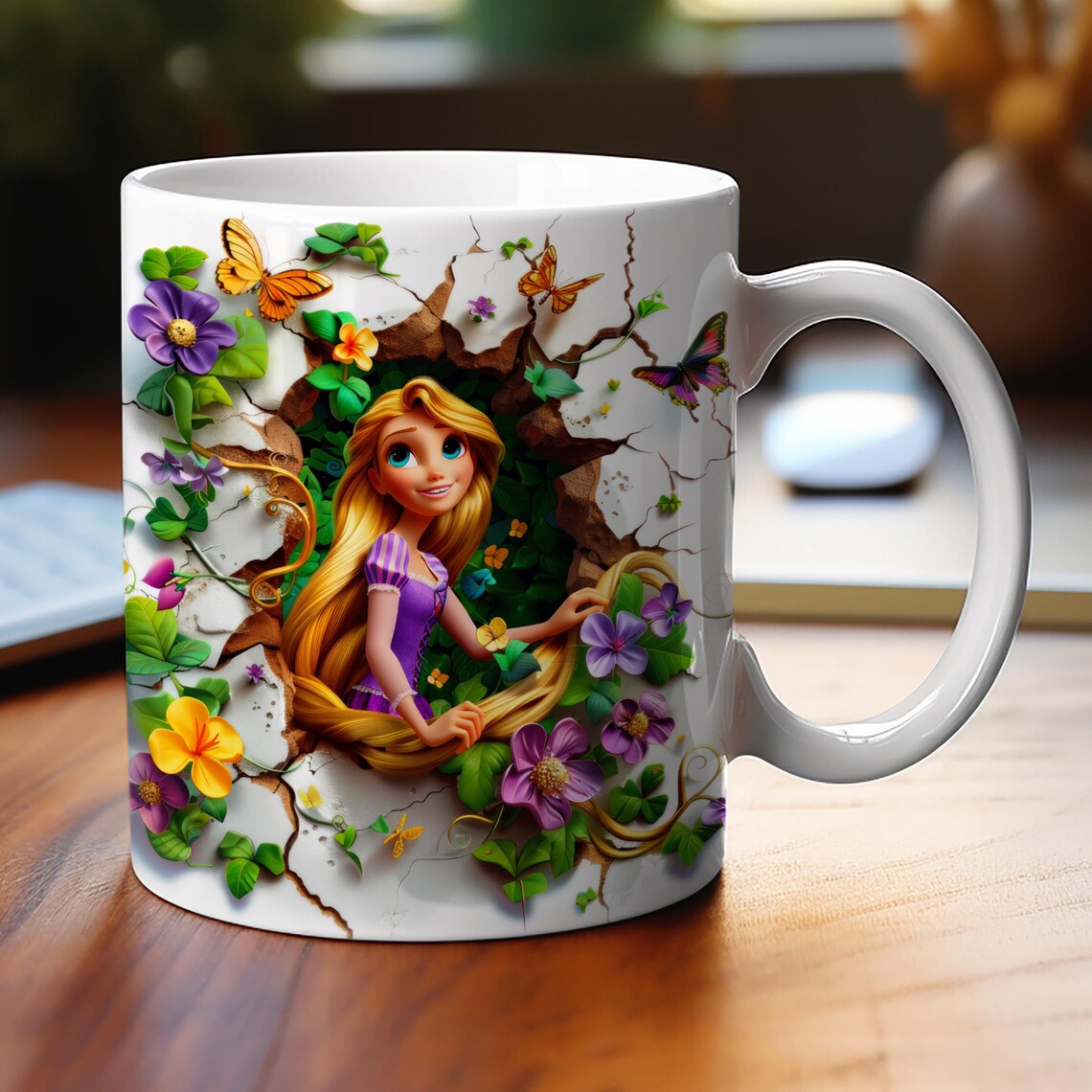 3D Effect Classic Girl Cartoon Character Mug Wrap, 11 Oz & 15 Oz Mug ...