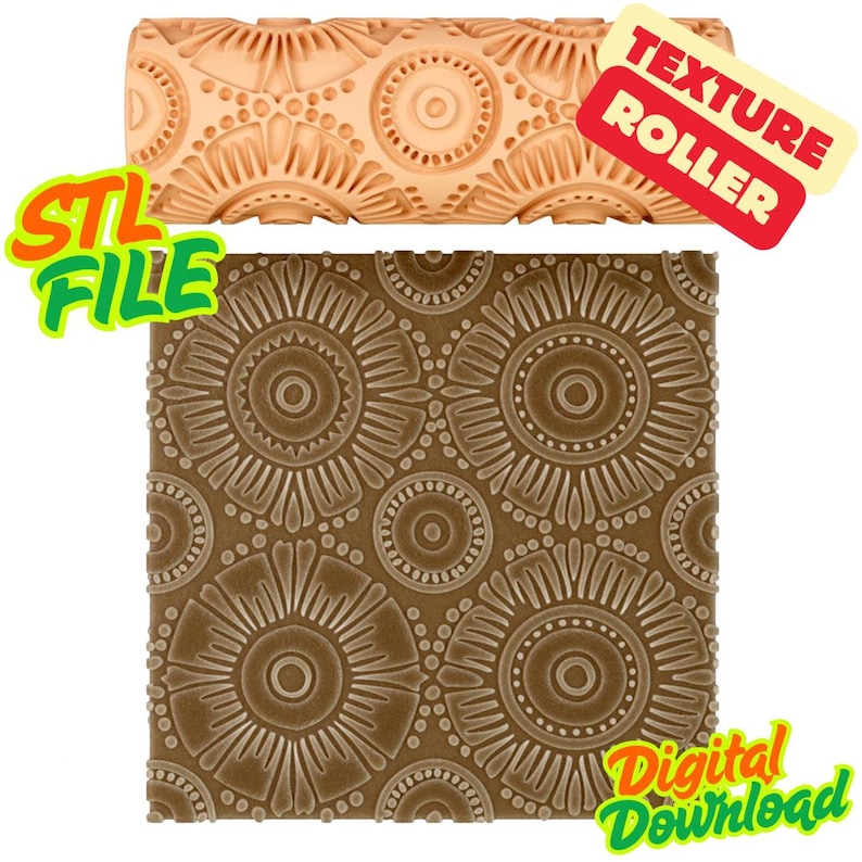Sunburst Texture Roller STL File: Pottery, Clay & Fondant (digital ...