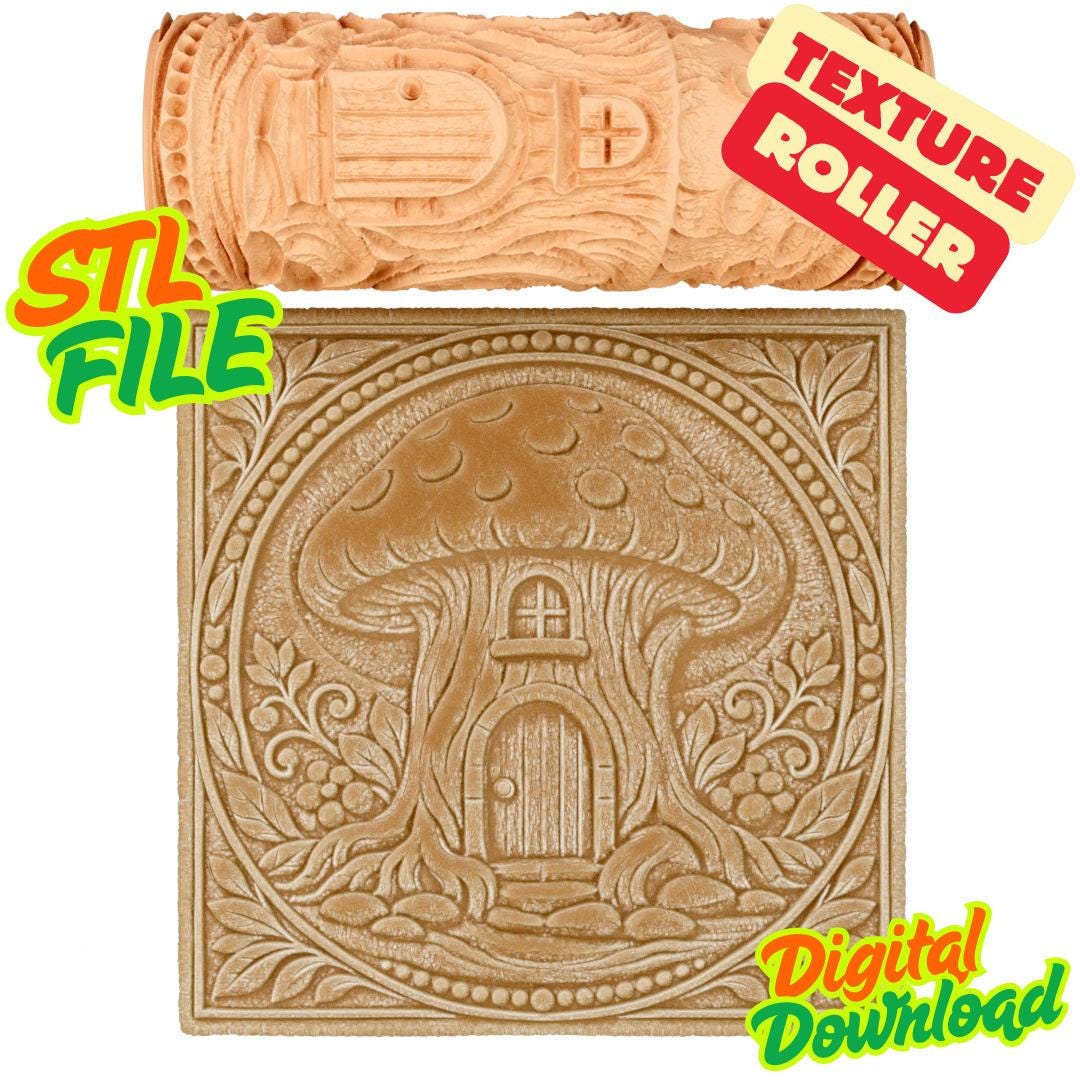 Mushroom House Texture Roller STL File – Fairy Cottage Tile – Digital ...