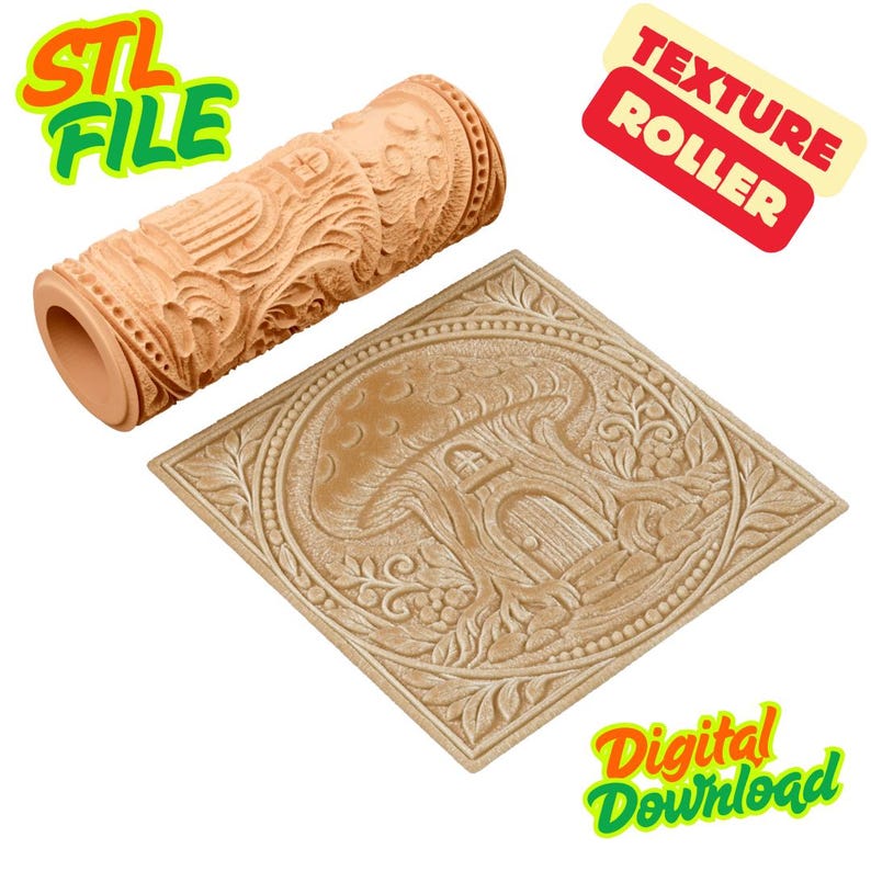 Mushroom House Texture Roller STL File – Fairy Cottage Tile – Digital ...