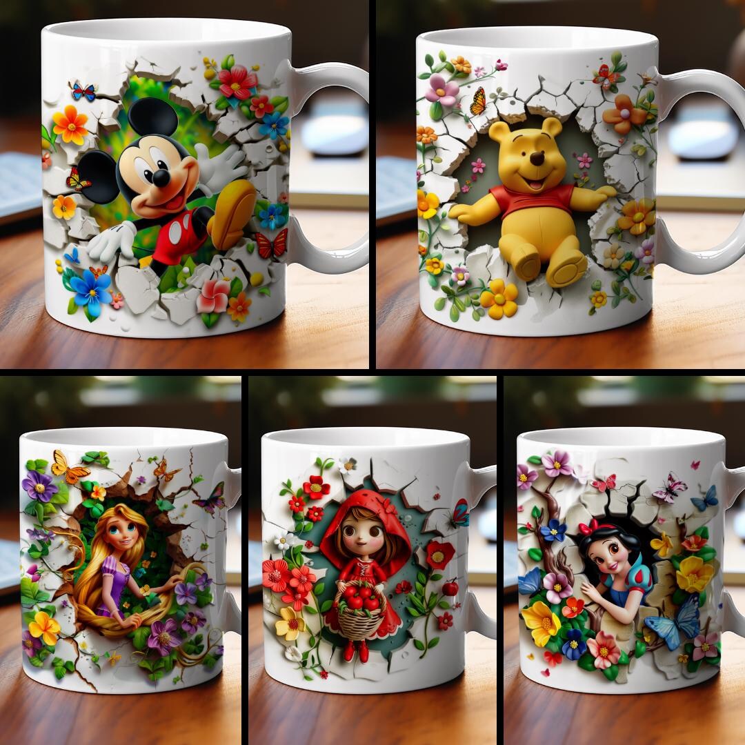 3D Effect Classic Girl Cartoon Character Mug Wrap, 11 Oz & 15 Oz Mug ...