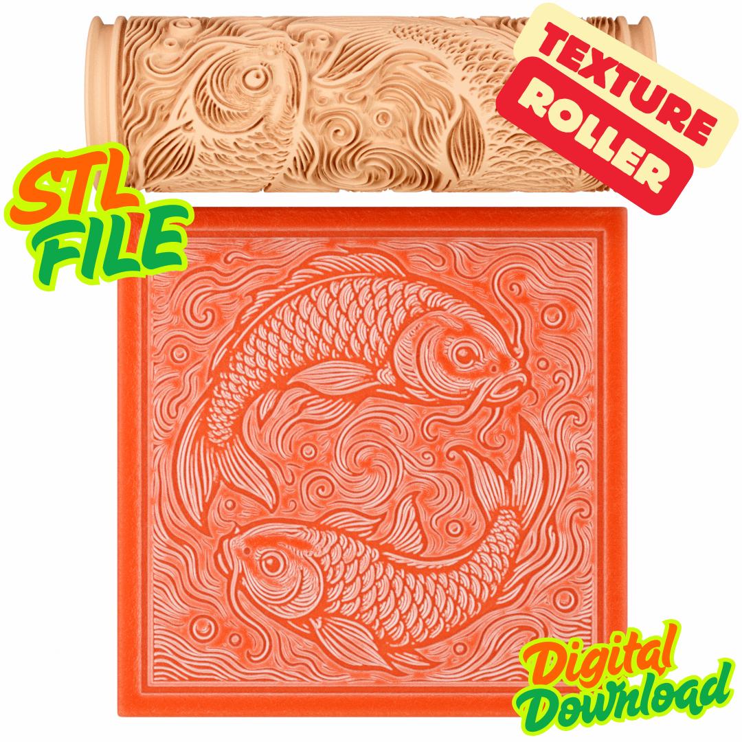 Koi Fish Texture Roller STL File | Clay Tool for 3D Print | Digital ...