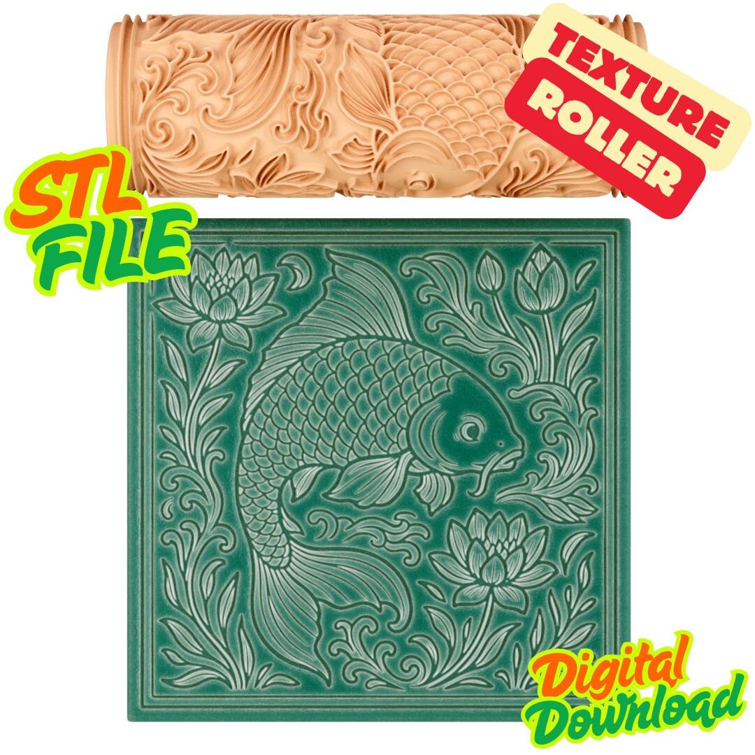 Koi Fish Texture Roller STL File – Engraved Clay Tool for Polymer ...