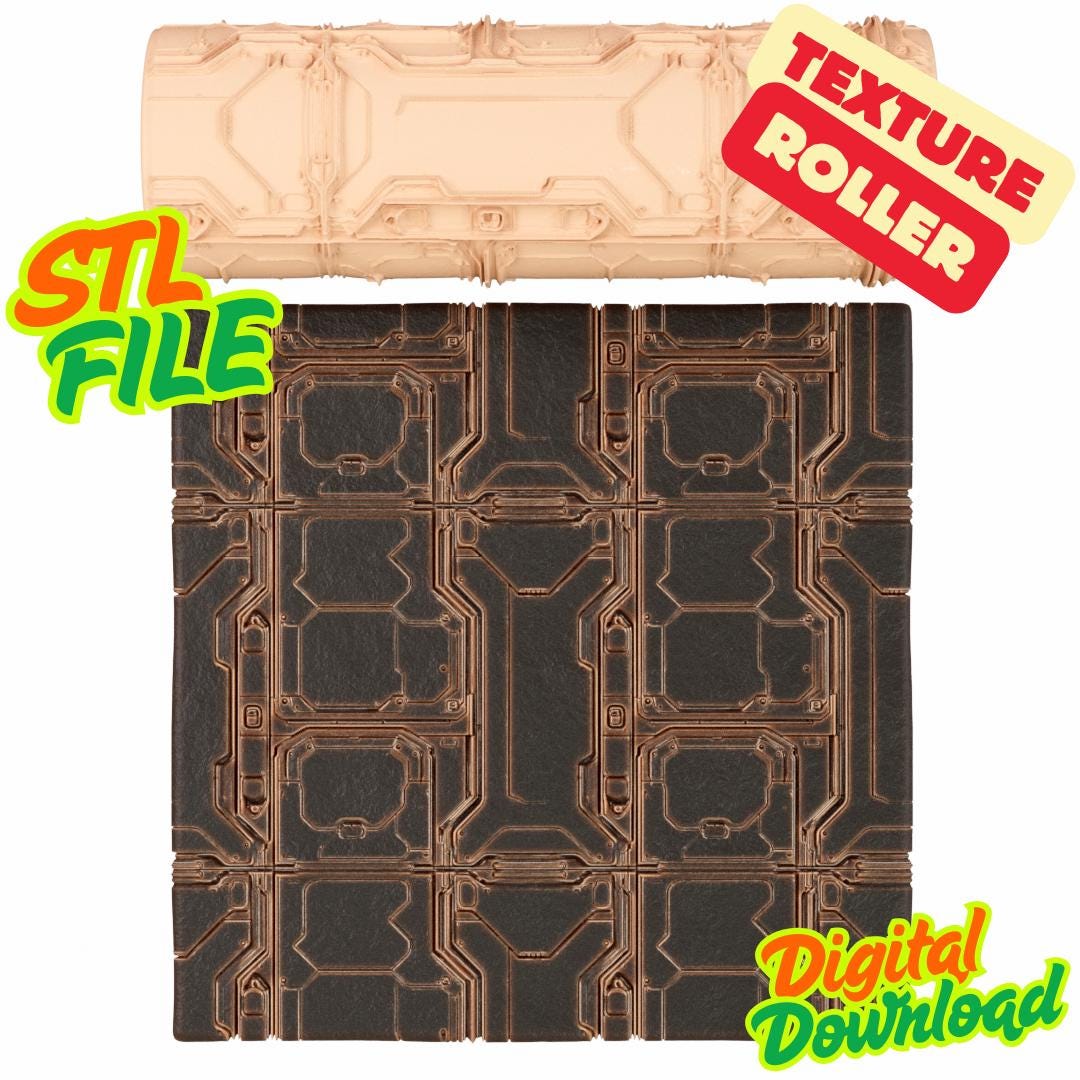 Sci-fi Tech Wall Texture Roller STL No.3 – Seamless Pattern – Digital ...