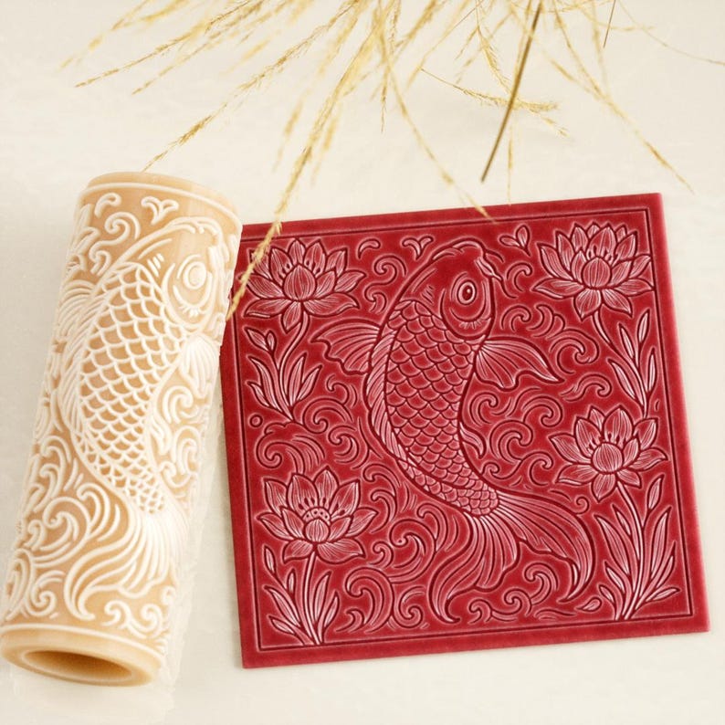 Koi Fish Texture Roller STL: Polymer Clay & Pottery Tool (digital ...