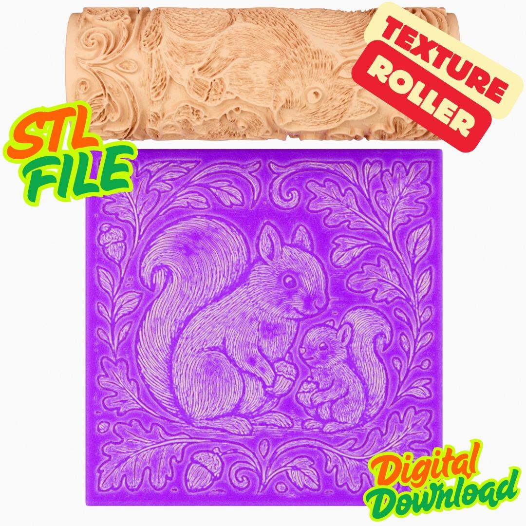 Folk Squirrel Texture Roller STL – Woodland Acorn Clay Tool - Etsy