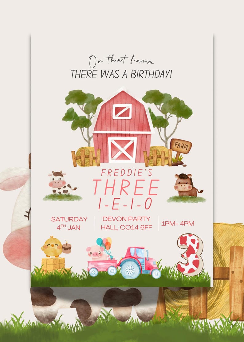 Customisable 3rd Birthday Invitation, Three-ie-io Birthday Party Invite ...