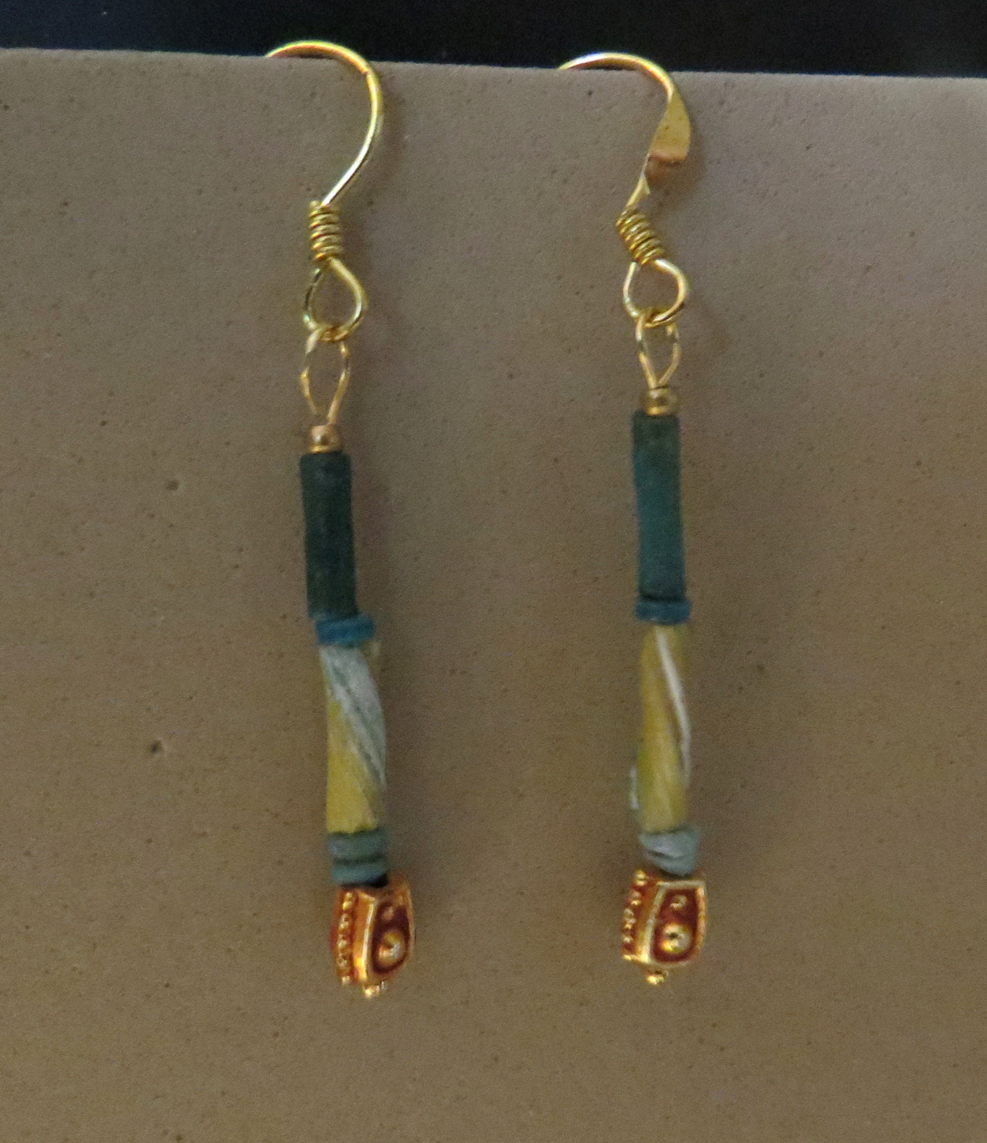 Ancient Egyptian / Roman Faience Glass Earrings Tubular Beads Vermeil ...