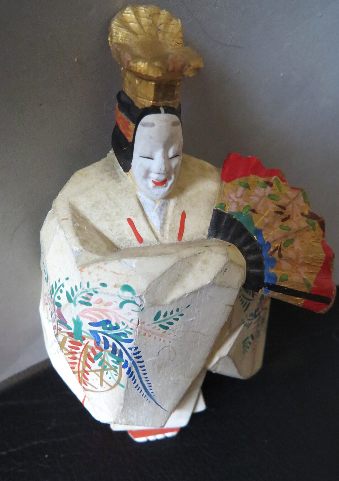 Vintage Japanese NOH Doll Carved Wood Painted Statue Figurine Doll ...