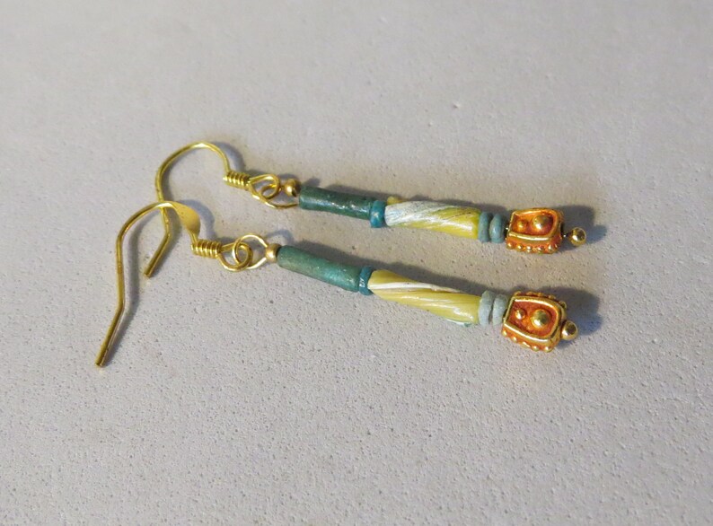 Ancient Egyptian / Roman Faience Glass Earrings Tubular Beads Vermeil ...