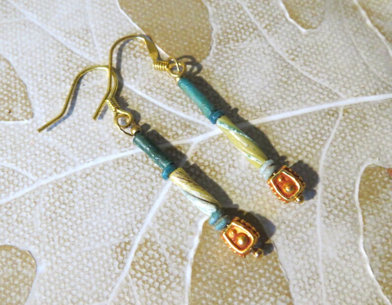 Ancient Egyptian / Roman Faience Glass Earrings Tubular Beads Vermeil ...