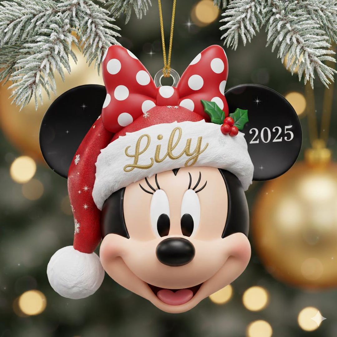 Personalized Name Minnie Mouse Head Christmas Acrylic Ornament, Disney ...