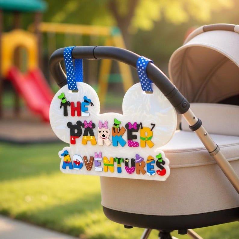 Personalized Family Name Stroller Sign, Mickey Head Theme Park Sign for ...