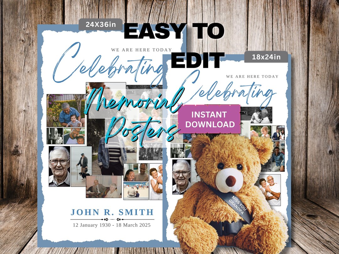Memorial Collage Posters| 18x24” and 24x36" Sizes | Editable Canva ...