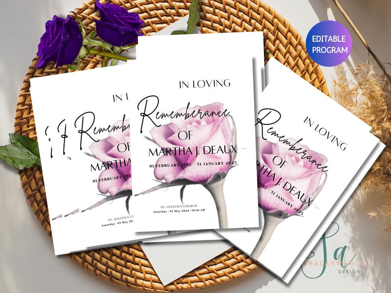 Elegant Funeral Program Template | Printable Celebration of Life ...