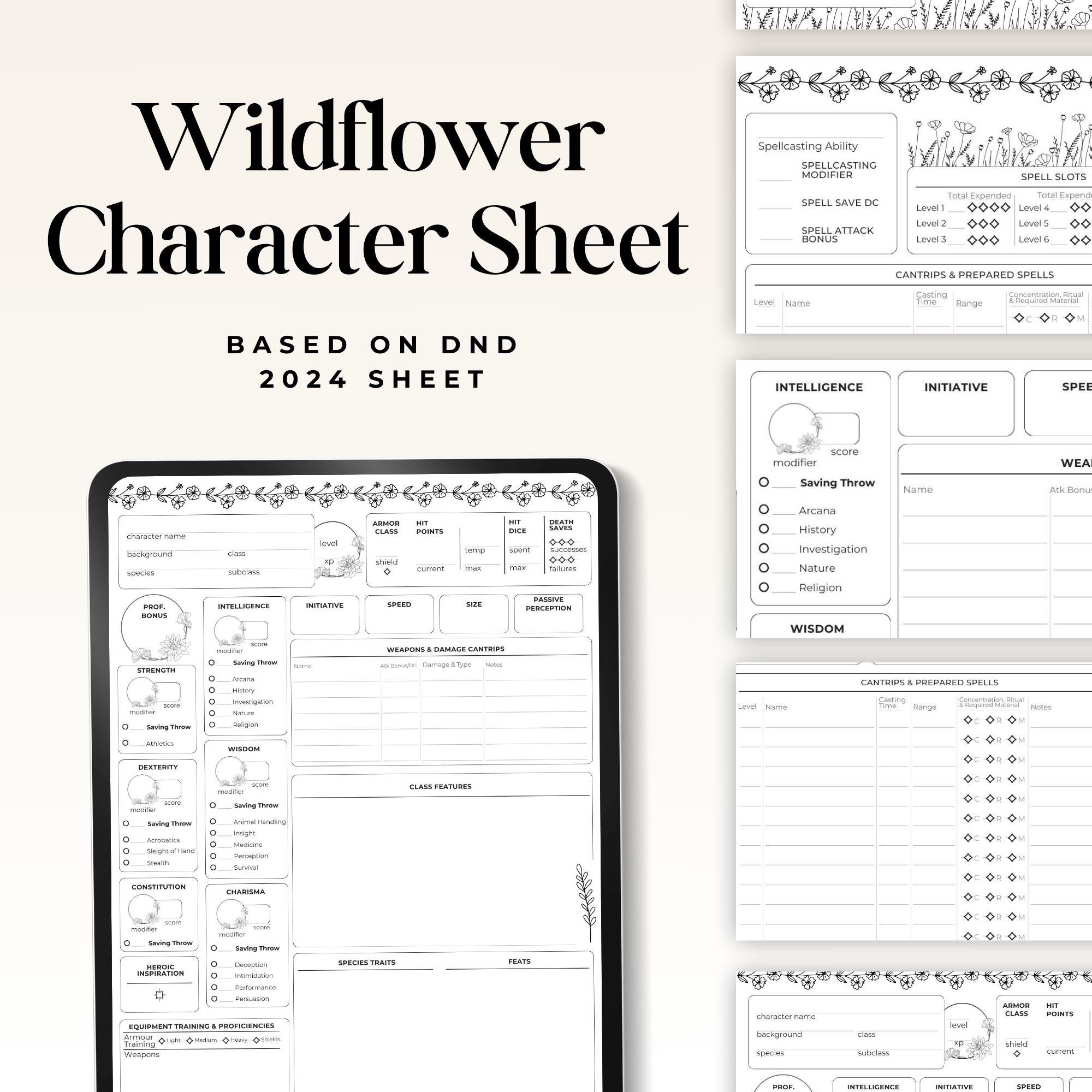 Wildflower Dnd Character Sheet | 2024 and 5e Compatible | Printable and ...