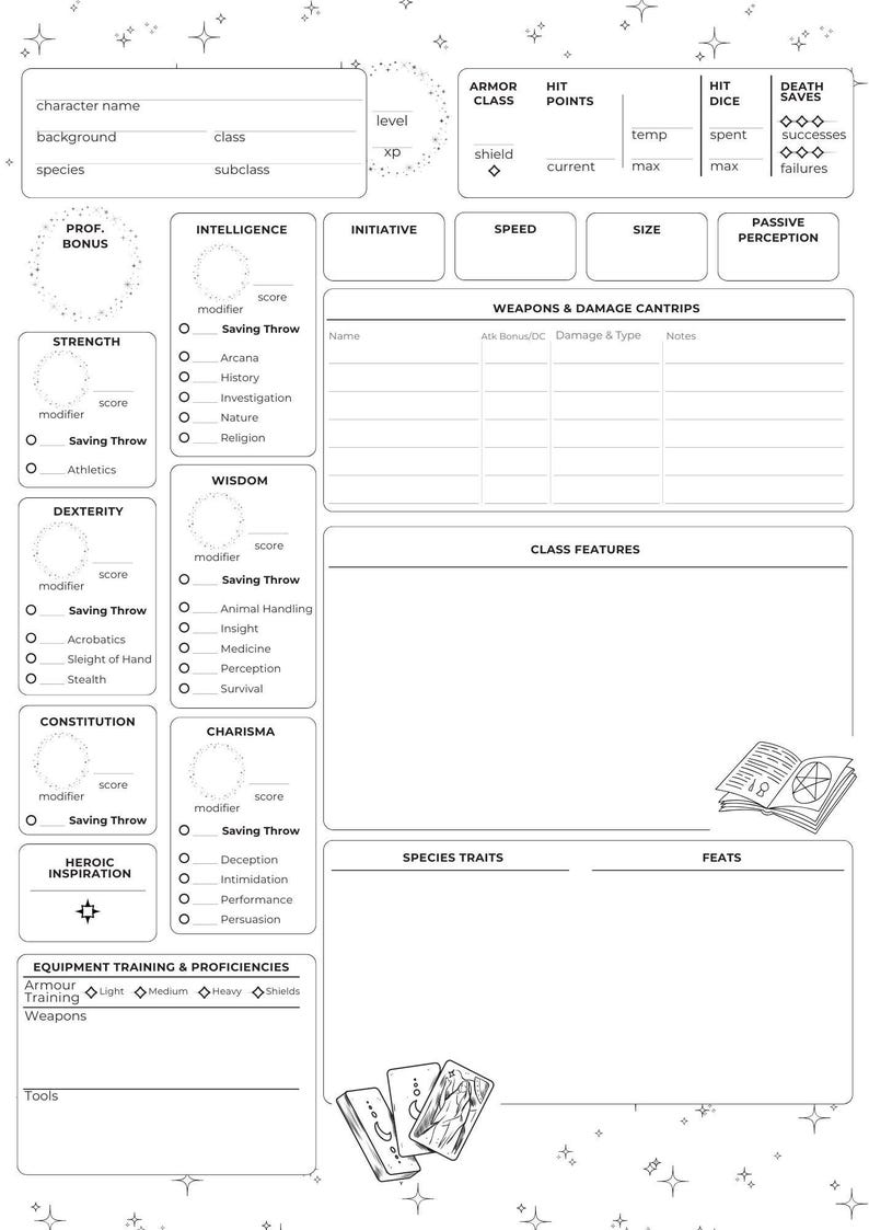 D&D 5e Witch Character Sheet Printable | Magical RPG Sheet - Etsy