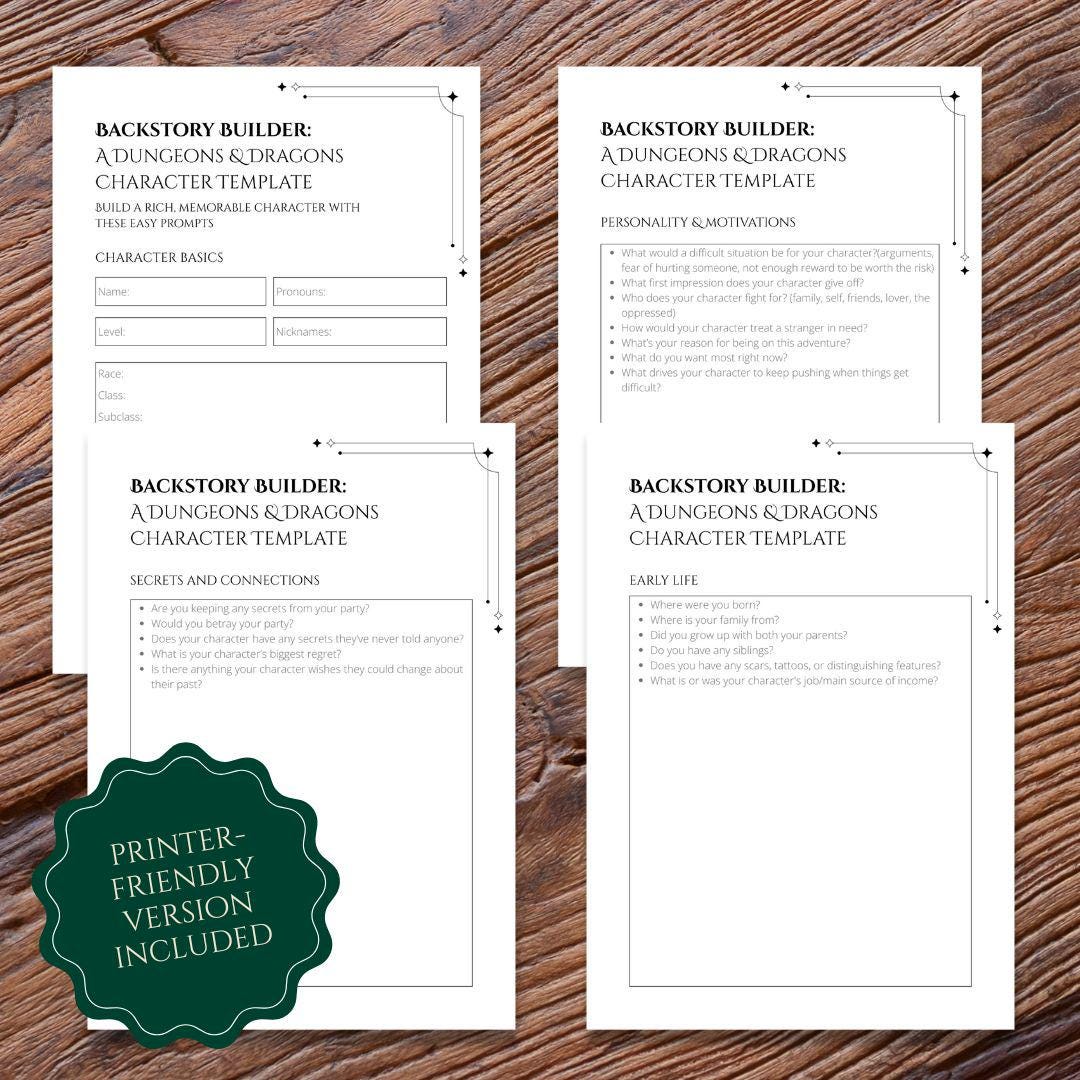 D&D Character Backstory Builder Template | Printable PDF for Dungeons ...