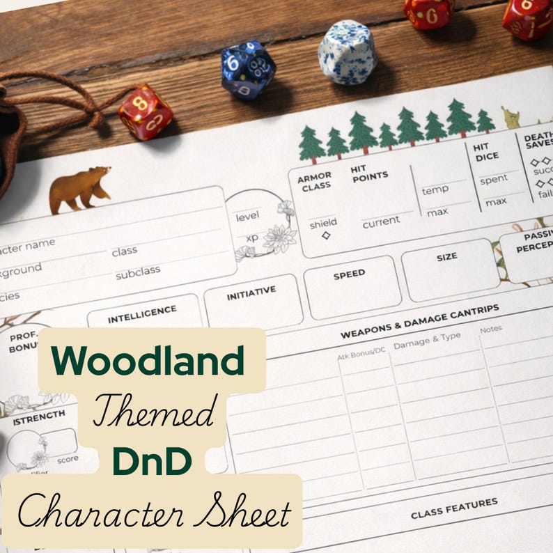 Woodland Dnd 5e Character Sheet | Forest Theme (printable PDF) - Etsy