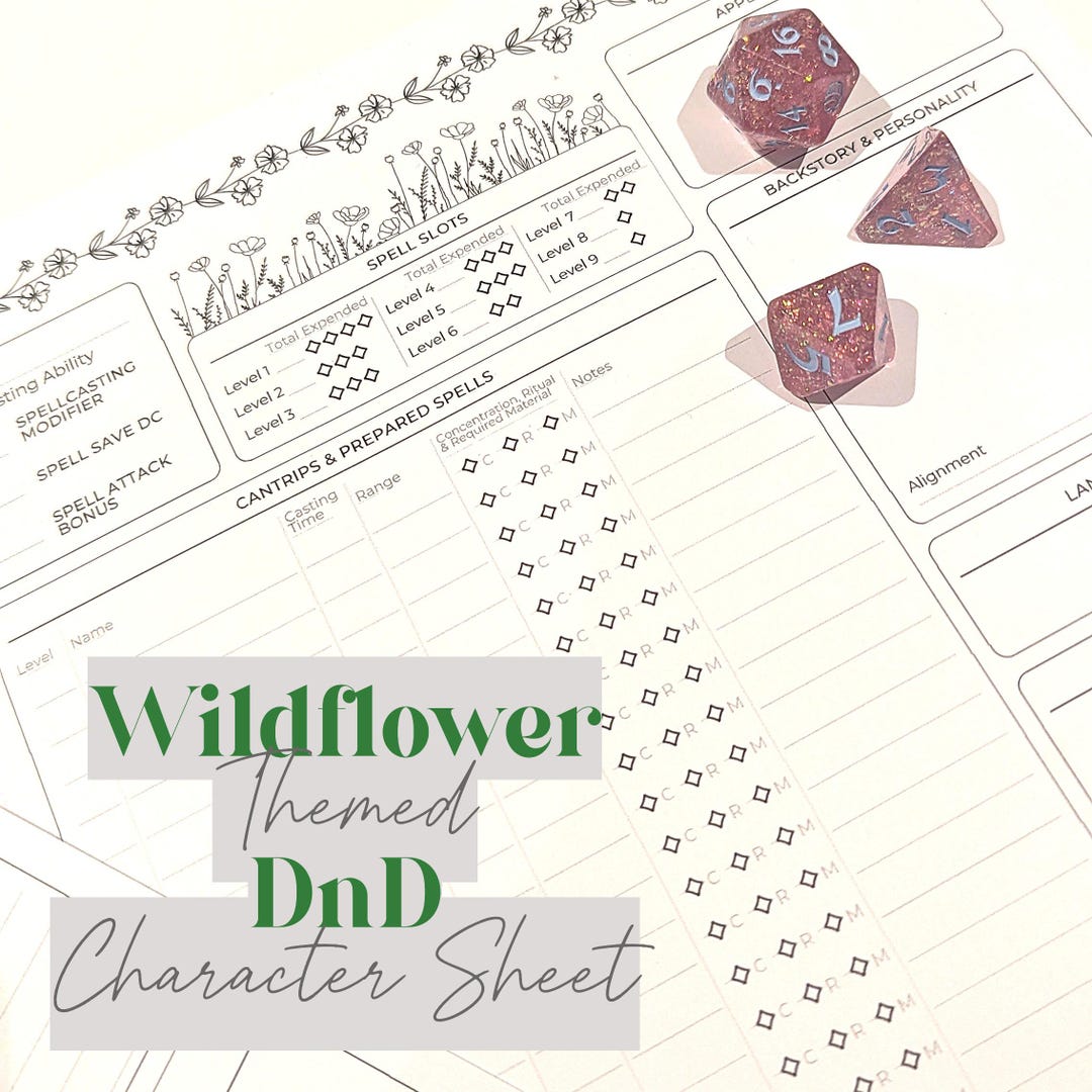Wildflower Dnd Character Sheet: 5e Compatible (printable PDF) - Etsy