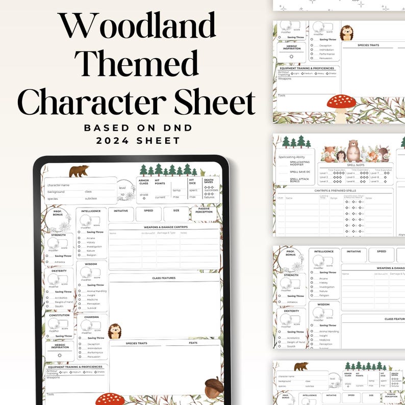 Woodland Dnd 5e Character Sheet | Forest Theme (printable PDF) - Etsy
