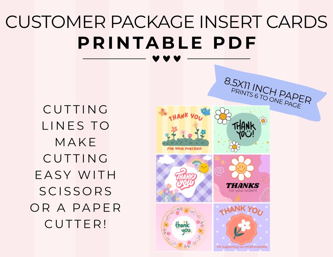 PRINTABLE Set of 6 Thank You Packing Cards - PDF - Thank You Card ...