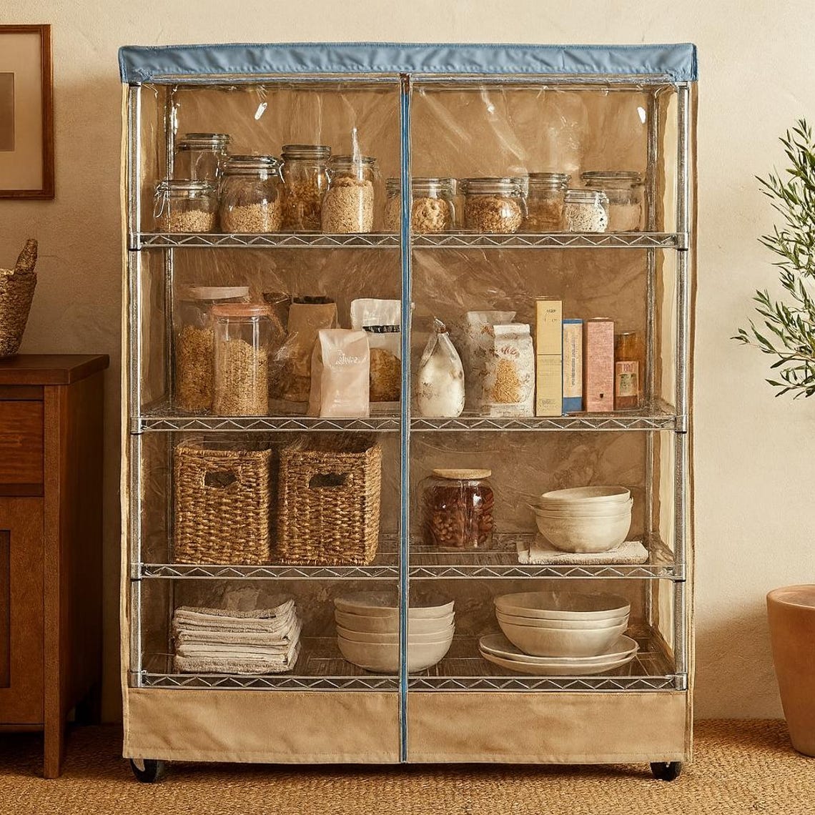 Khaki Storage Shelving Unit Cover: 36"w X 14"d X 54"h, Clear PVC Panel ...