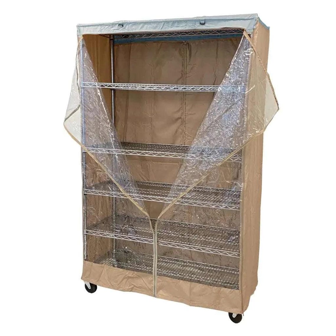 Khaki Storage Shelving Unit Cover: 36"w X 14"d X 54"h, Clear PVC Panel ...