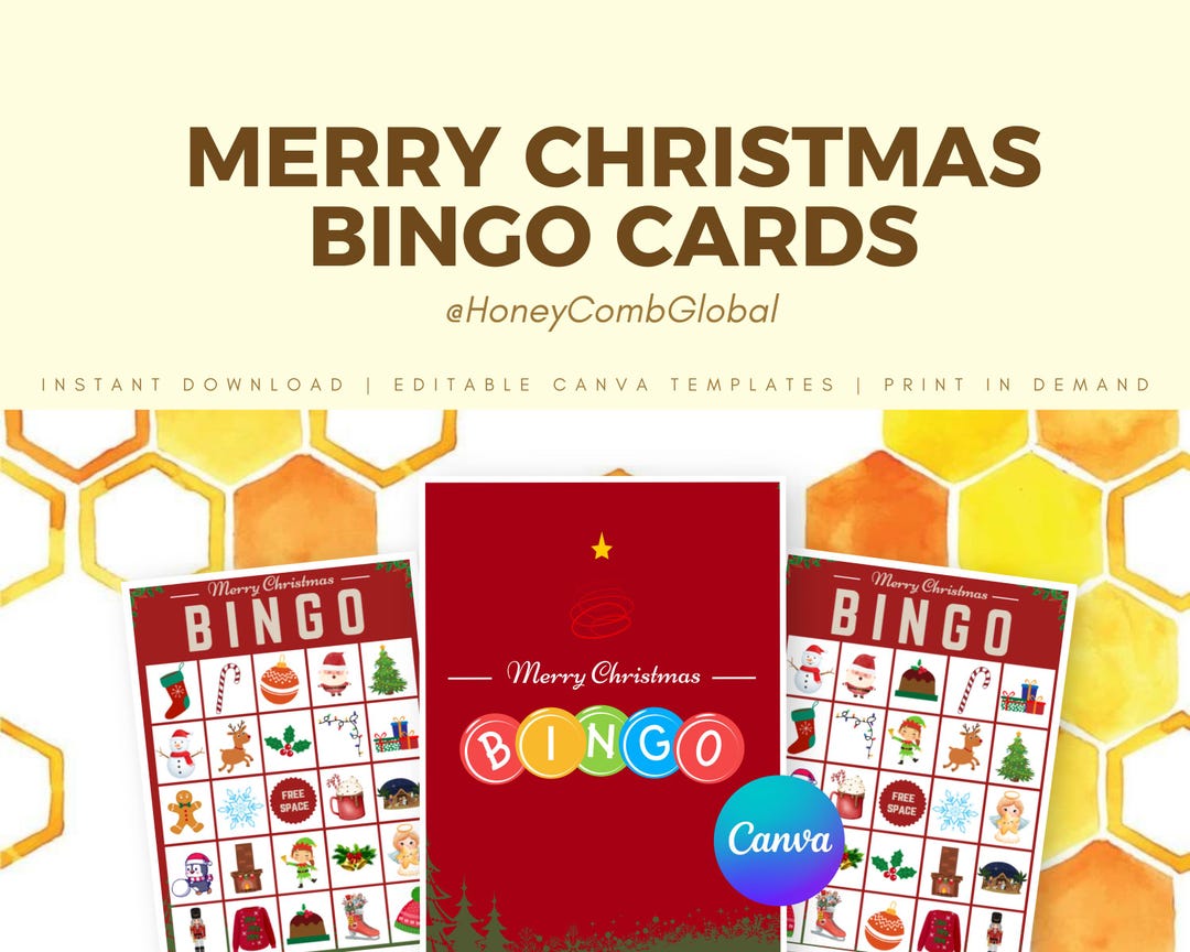 Christmas Bingo Game - Festive Holiday Cards With Icons - Etsy