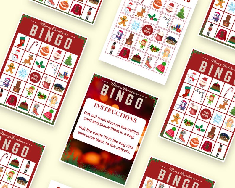Christmas Bingo Game - Festive Holiday Cards With Icons - Etsy
