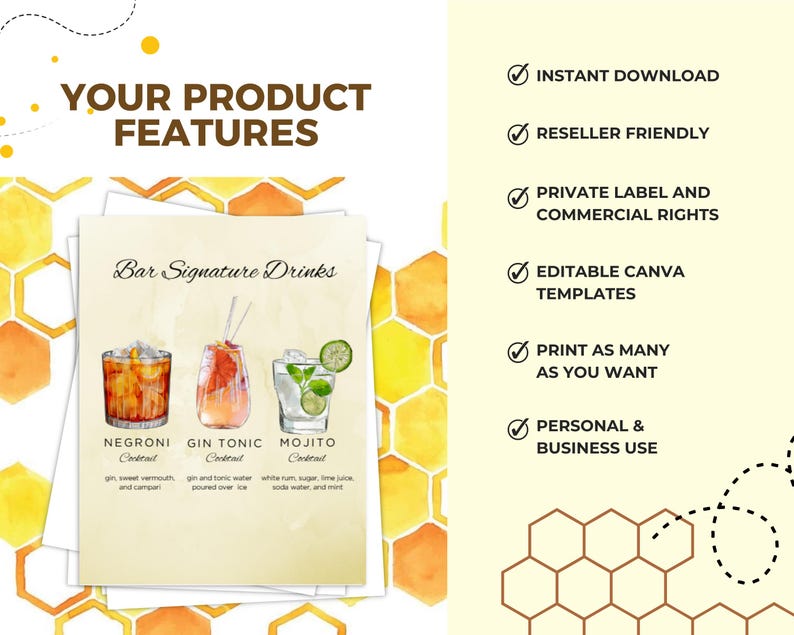 Cocktail Menu Template: Signature Drinks Sign (editable Canva File) - Etsy