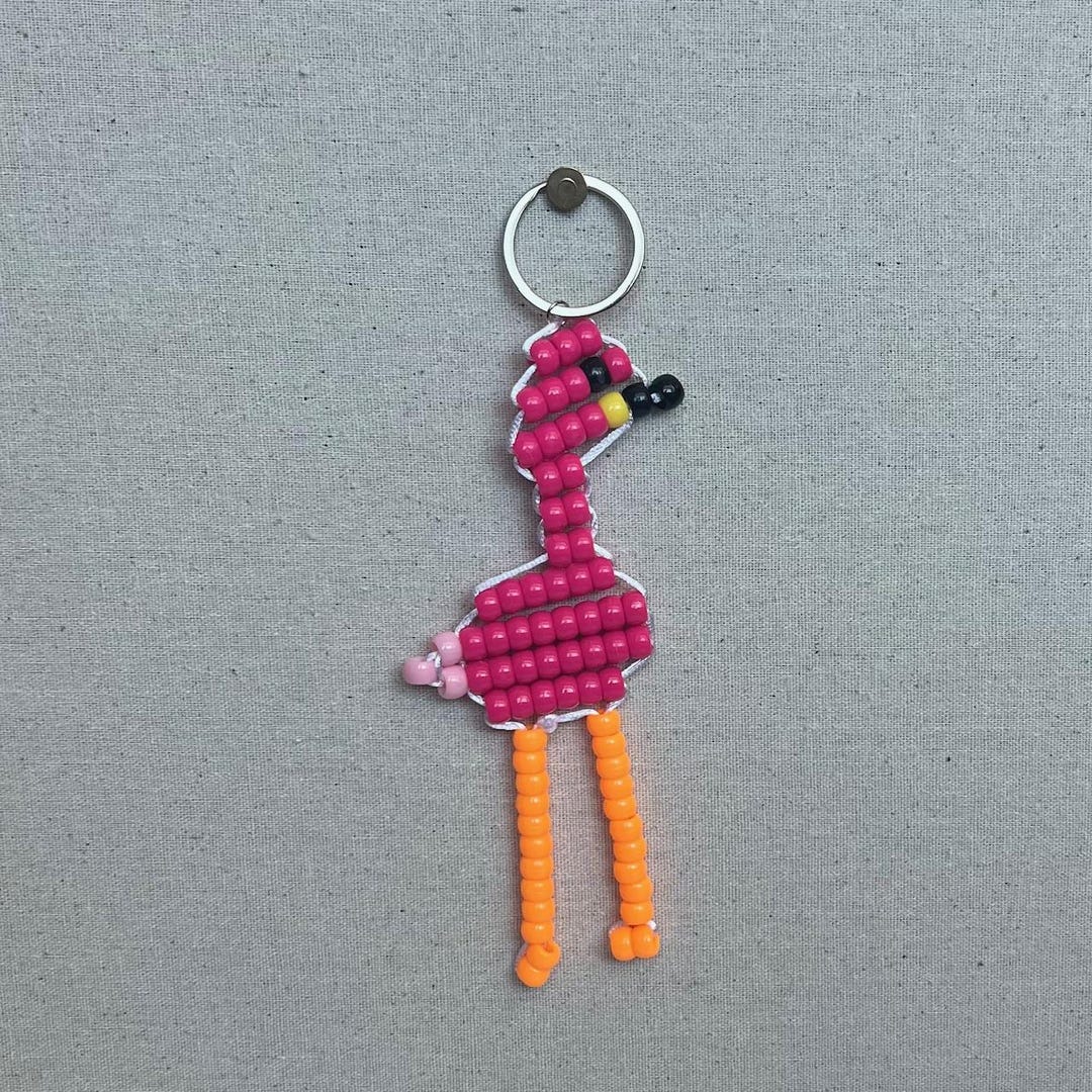 Flamingo Beaded Keychain | Flamingo Keyring | Beaded Flamingo Keyring ...