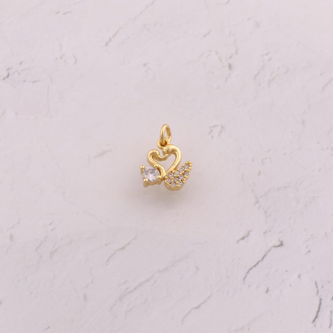 18K Gold Filled Swan Pendant Dainty CZ Swan Charms for DIY Jewelry ...