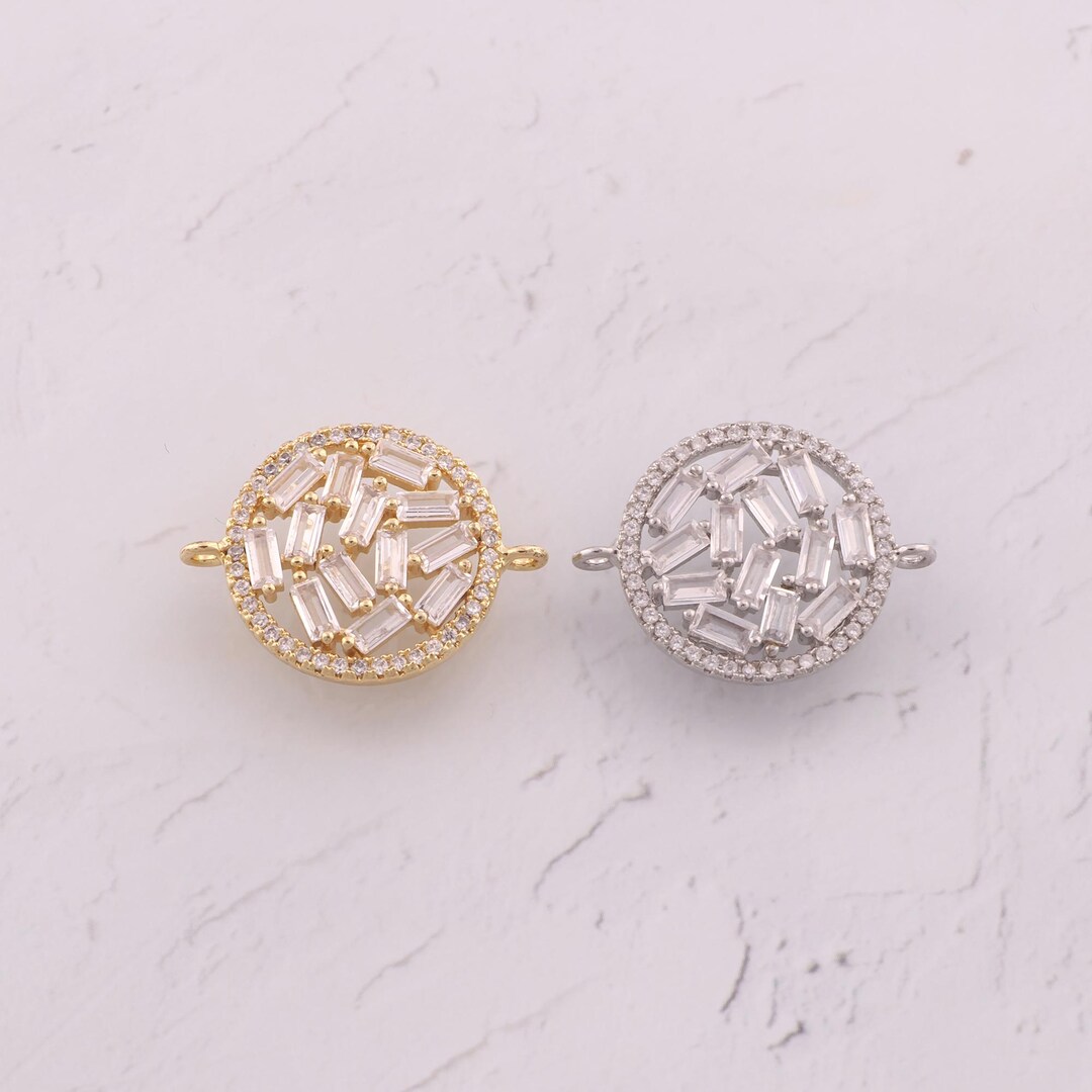 18K Gold Filled Round Connectors Dainty CZ Disc Connectors for DIY ...