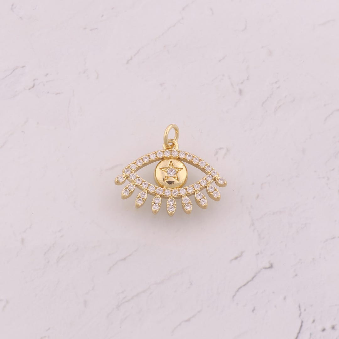 18K Gold Filled Star Evil Eye Pendant Dainty CZ Devil Eye Charms for ...