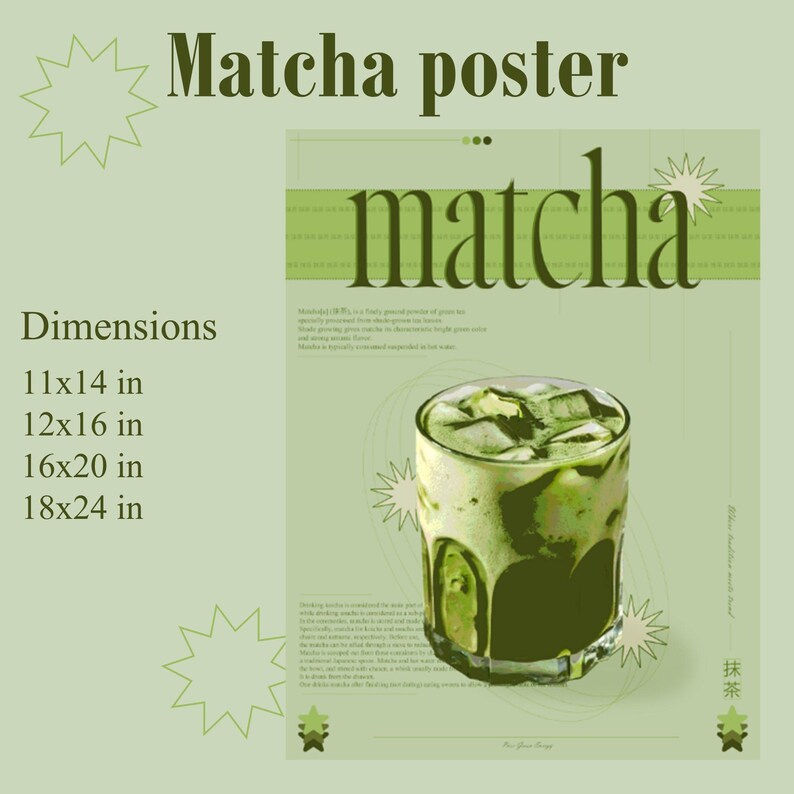 Japanese Aesthetic Poster - Matcha Art Print – Iced Matcha Drink Wall ...