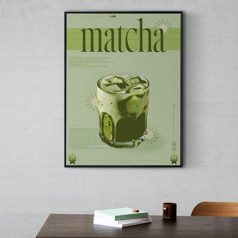 Japanese Aesthetic Poster - Matcha Art Print – Iced Matcha Drink Wall ...