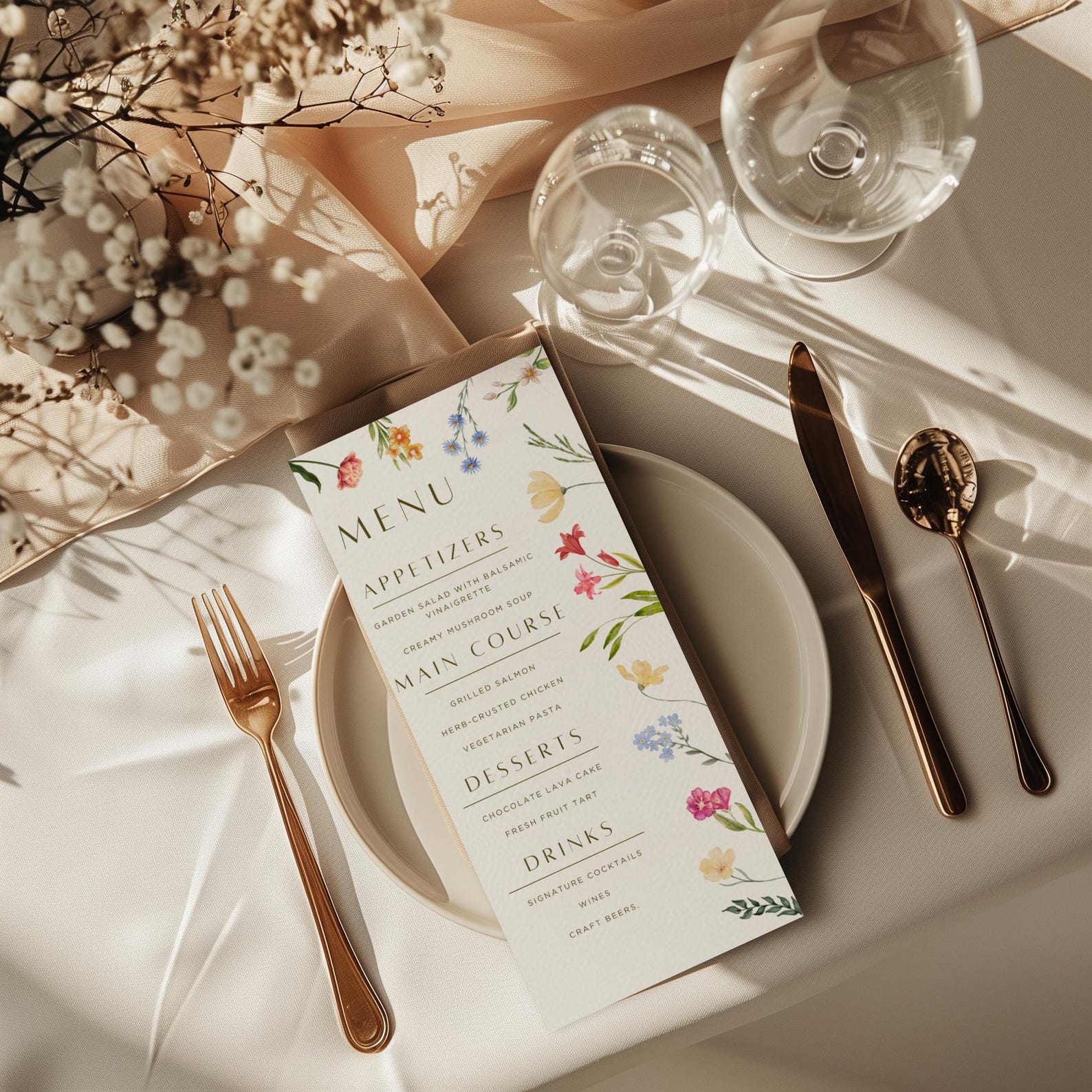 Floral Wedding Menu Template | Wildflower Garden Party Menu | Double ...