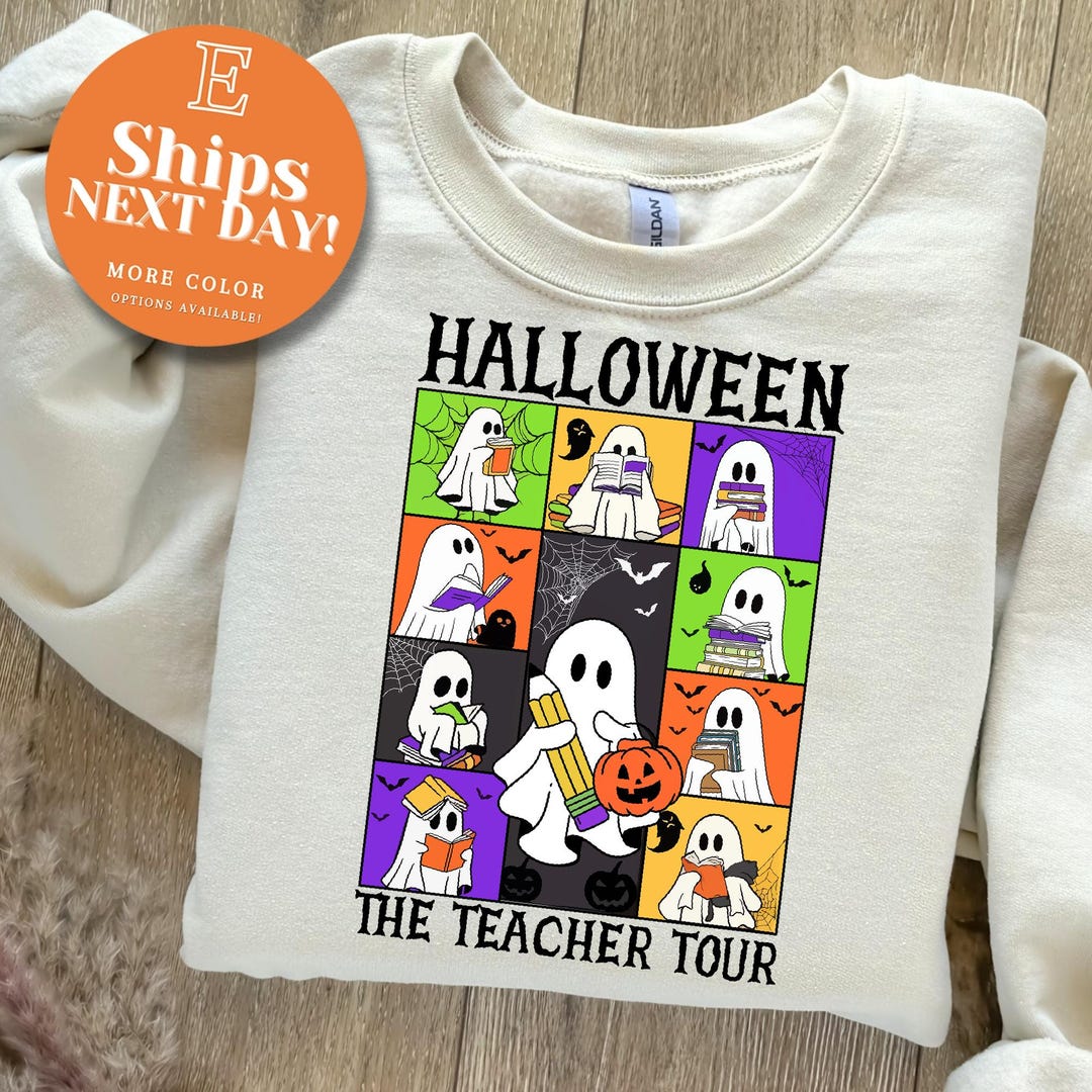 Halloween Teacher Shirt, Spooky Ghost Bookworm Shirt, Teacher Halloween ...