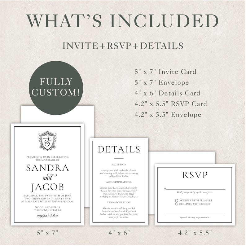 Minimal Elegant Wedding Invitation Set | Physical Printed Invite, RSVP ...