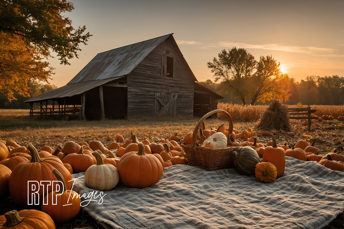 Virtual Background Fall Barn and Pumpkin Patch, Photoshop Composite ...