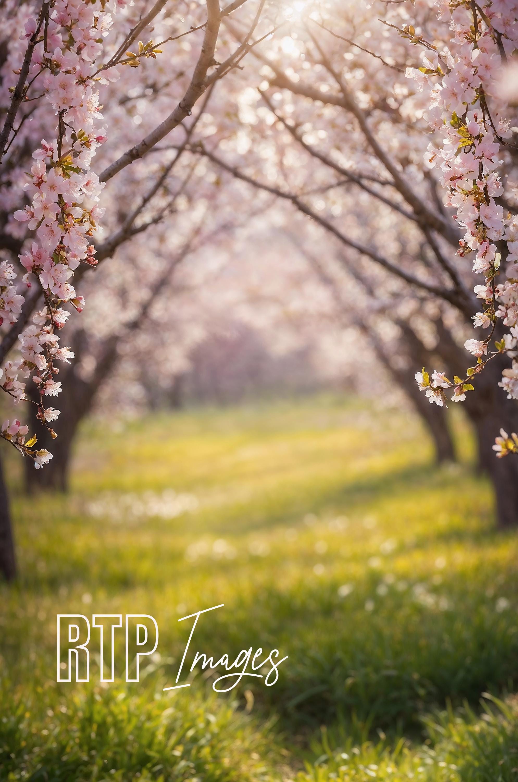 Virtual Background Spring Cherry Blossoms Field, Photoshop Composite ...