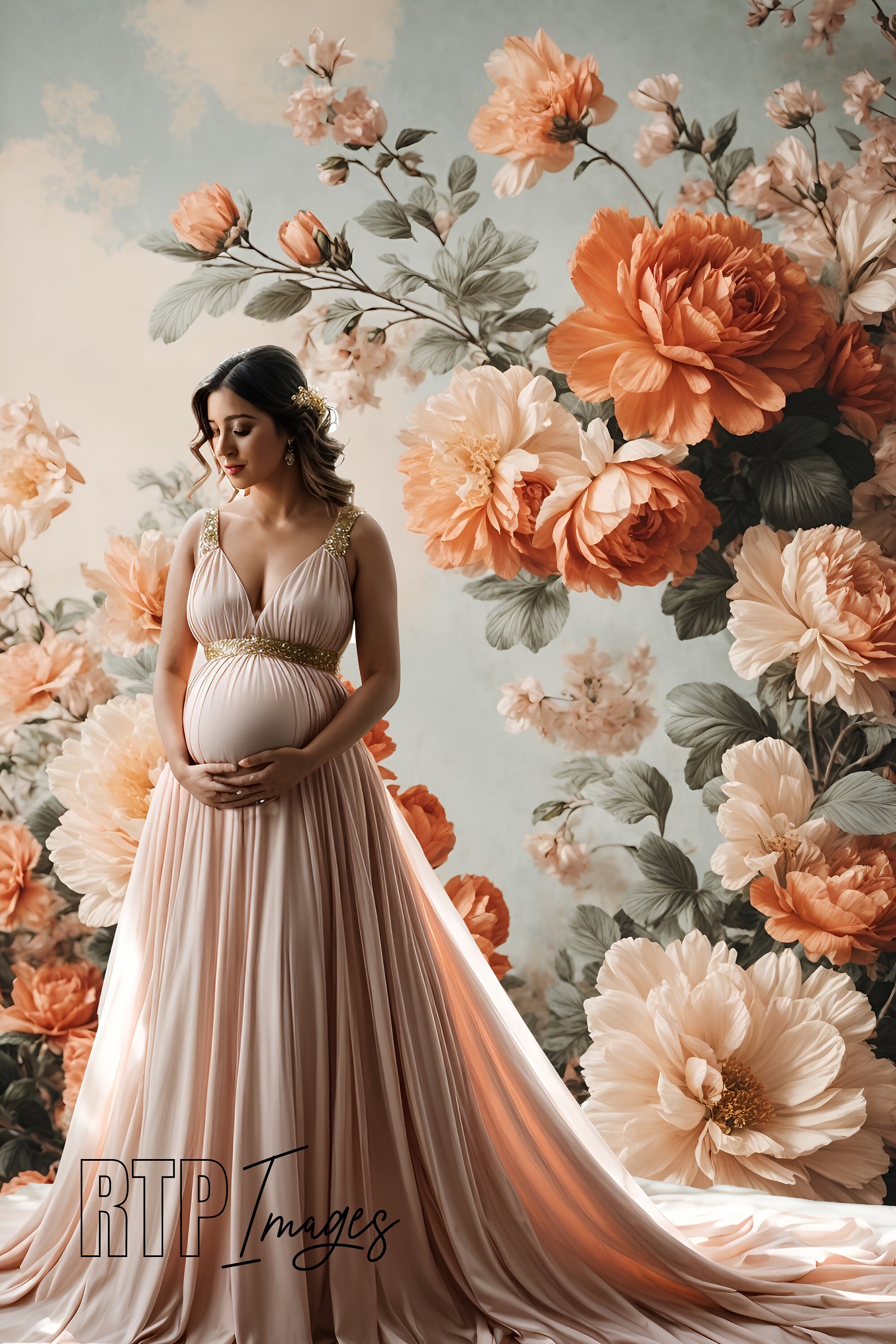 Maternity Digital Backdrop Baroque Style Floral, Wall Art Floral ...