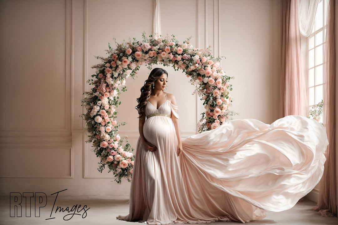 Maternity Digital Backdrop Pink and White Hanging Floral Ring Photo ...