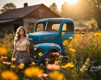 Virtual Background Bundle Summer Barn With Vintage Red Truck, Photoshop ...