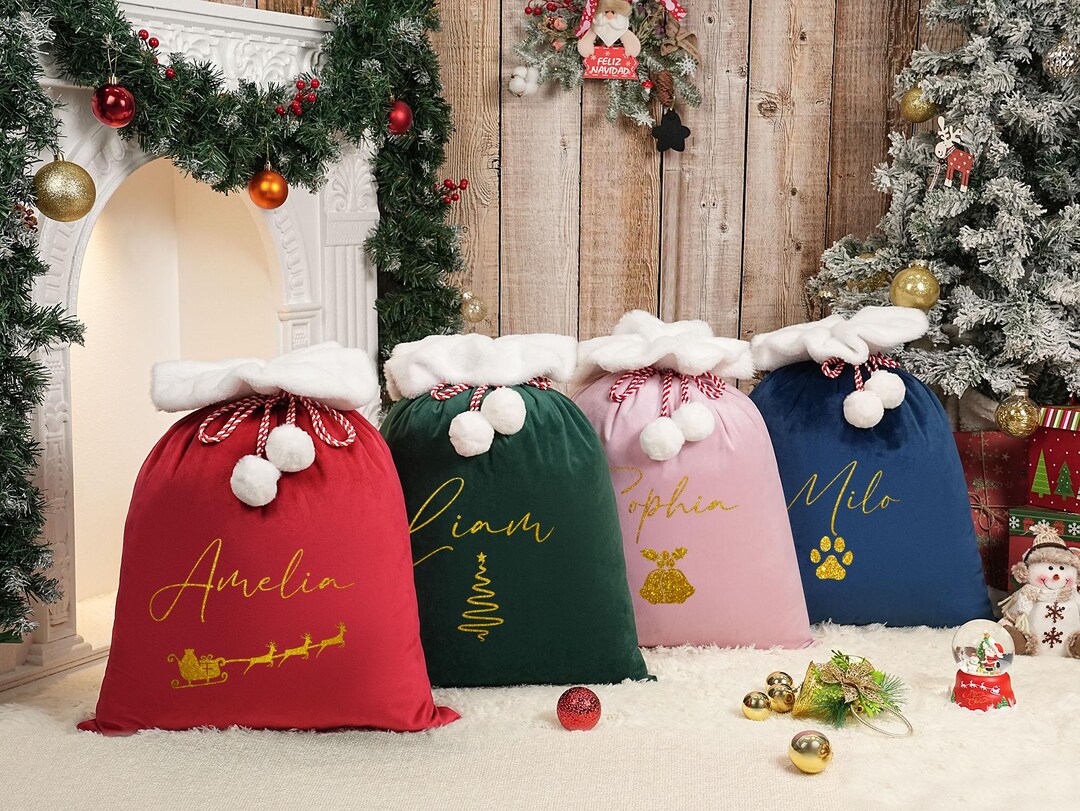 Personalized Large Santa Sack, Velvet Santa Bag for Kids, Stocking Sack ...