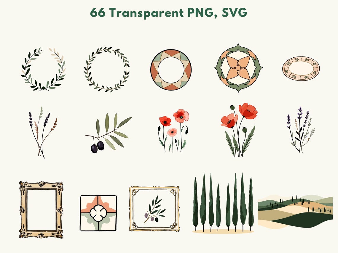 Italian Clipart Bundle SVG, PNG: Food, Lemons, Olives (digital Download ...
