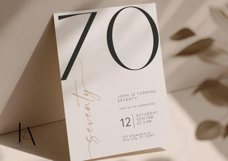 70th Birthday Invitation Template, Editable Printable Card (instant ...